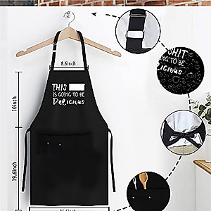 Skull Chef Funny Aprons for Men, Women with Pockets - Birthday Mother’s Day Father’s Day Kitchen Cooking Gifts for Dad, Mom, Wife, Husband, Friend, Baker, Chef - Cute Black BBQ Grilling Apron