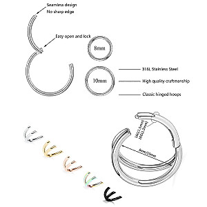 Carper Nose Ring Hoop Nose Ring Double Nose Ring for Single Piercing Clicker Double Septum Ring Jewelry(18g Black 8mm)
