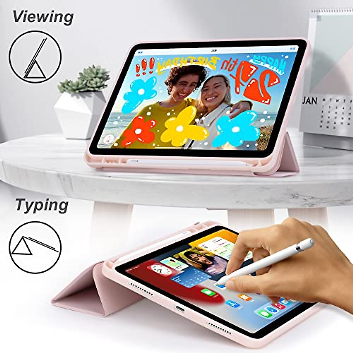 Migeec Case for iPad Air 5/4 generation 2022 2020 10.9 Standing Cover Auto Sleep/Wake Ultra Slim, Rosegold