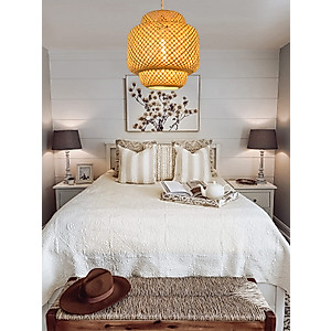 YIIZON Plug in Pendant Light Hanging Lamp with Handmade Bamboo Lampshade Dimmer Switch Boho Modern Rustic Country Natural Basket Hanging Light with Plug in Cord