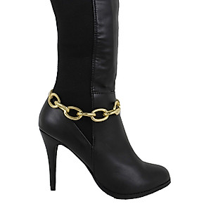 TrendyFashionJewelry Women Boot Bracelet Gold Metal Thick Chain Chunky Link Shoe Charm Strap Band Hip Hop