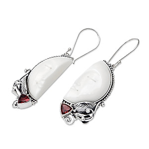 NOVICA Artisan Handmade Bone Dangle Earrings | Garnet Dangle Earrings | .925 Sterling Silver Dangle Earrings | Crystal French Wire Dangle Earrings | Silver Crescent Moon Dangle Earrings | Half of My