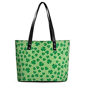 Women's Large Capacity Work Tote Bags Leather Big Purses And Handbags Ladies Waterproof Big Shoulder Commuter Bag Compatible with St Patricks Day Green Shamrock Clover Leaf Grass