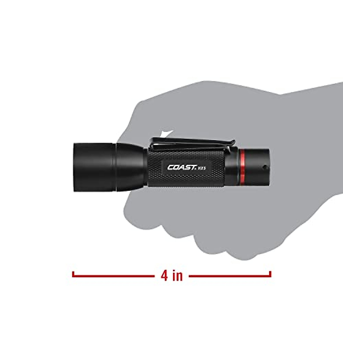 COAST HX5 410 Lumen LED Flashlight, Pure Beam Focusing, Slide Focus, Pocket Clip, Weatherproof, Pocket Sized, Battery Included, Black.