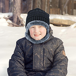 EAONE Kids Winter Hat Gloves Scarf Set, Knitted Toddler Beanie Cap, Mitten Gloves, and Neck Warmer for Boys Girls Aged 5-12
