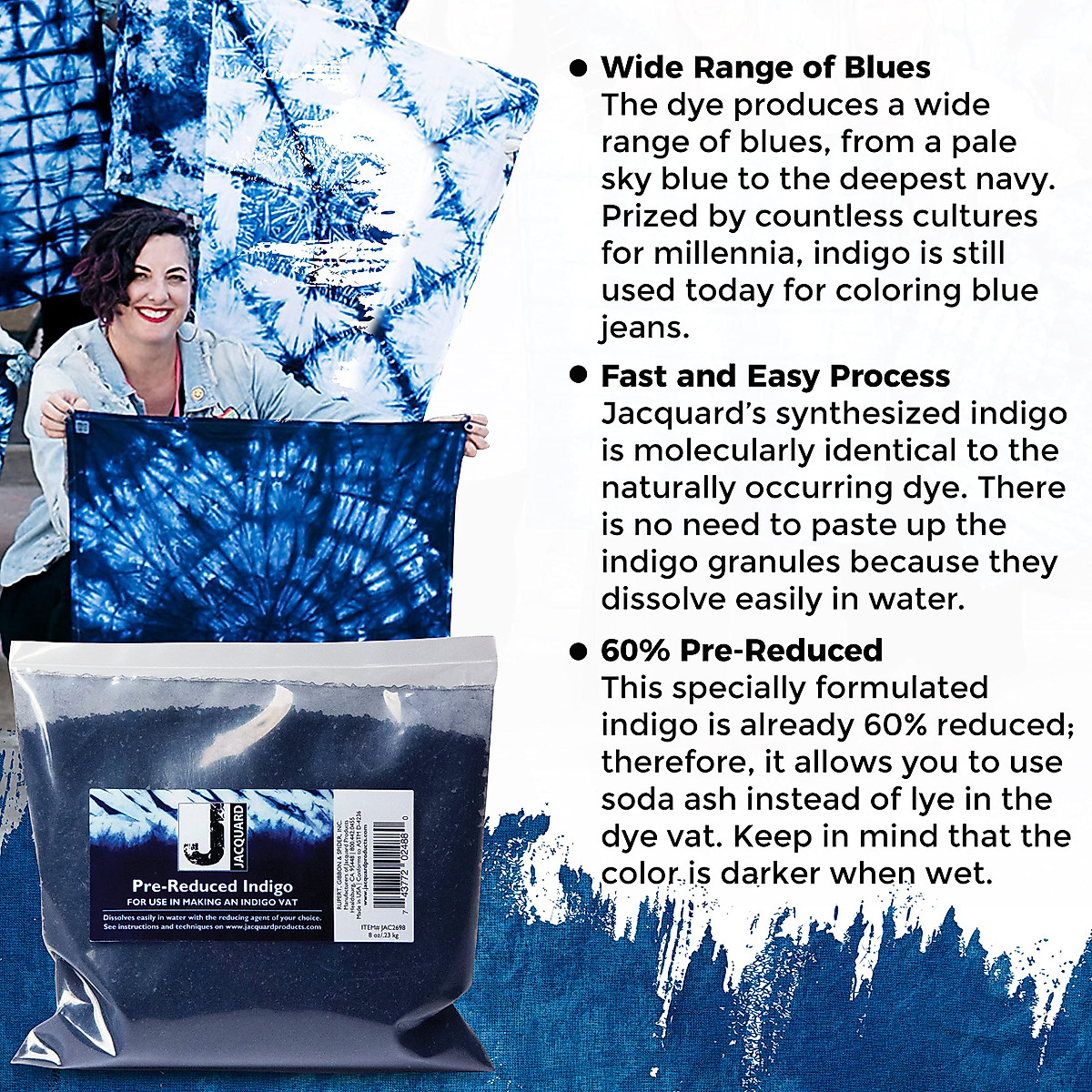 Jacquard Indigo Dye - 8 Oz Pre Reduced Indigo - Create Your Own Shibori Bag, Indigo Macrame, Indigo Dye Pillow, and More - Blue Dye Fabric