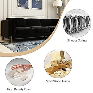 Hommoo 94" W 3 Seat Couch Mid Century Velvet Sofa with Metal Gold Legs Chesterfield with Removable Cushion Comfortable Sofa Couch for Small Apartment Living Room Bedroom Black