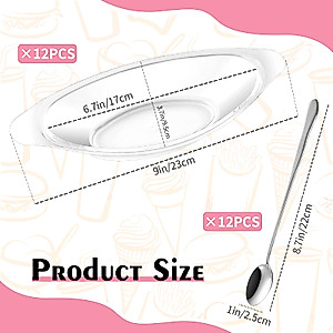 DLUGOPIS 24 Pcs Acrylic Banana Split Bowls Set Banana Boat Dishes Banana Split Dish12 Pcs Reusable Banana Boat Plate 12 Pcs Teaspoon 8 Oz Banana Split Dish Clear Serving Plates for Ice Cream Dessert