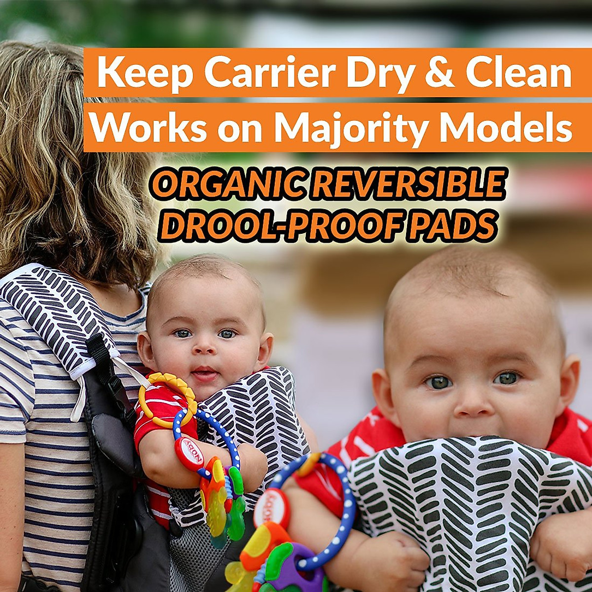 Drool & Teething Pad | Fits All Carriers | Reversible Organic Cotton 3-Piece Set - Ideal for Infant Toddler Girls & Boys [Patent Pending]