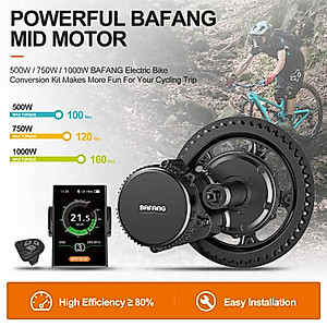 BAFANG BBS02B Mid Drive Kit : 48V 750W BBS02 Mid Motor with 500C Display 36T Chainring, Electirc Bike Conversion Kit for BB 68 73 mm, 8fun Ebike Central Mounted Engine (No Battery)
