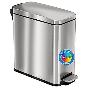 iTouchless SoftStep 3 Gallon Small Slim Bathroom Step Trash Can with AbsorbX Odor Filter & Removable Inner Bucket, Pedal Stainless Steel Garbage Bin for Bathroom, Bedroom, and Business Office Cubicle
