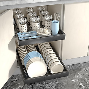 Ehfetyia Pull Out Cabinet Organizer Expandable(Width 12"-18" and Depth 13.3-24"), Adjustable Cabinet Drawers,for Kitchen Cabinets,Pantry Storage Shelves, Pull Out Cabinet Organizer(Black)