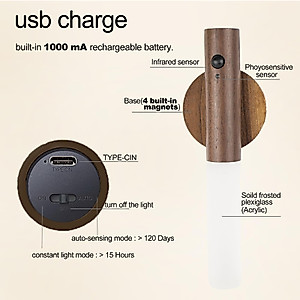 Upgraded Magnetic Rechargeable Wall Sconce, Motion Sensor Battery Powered Wooden Night Light, Cabinet Light Torch Light for Wall Hallway Wardrobe Stairwell Cabinet Kitchen etc (Black Walnut, 1 pcs)