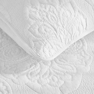 Brandream White Paisley Quilted Pillow Shams King Size Pillow Cases Set of 2 100% Cotton Soft Decorative Pillow Covers