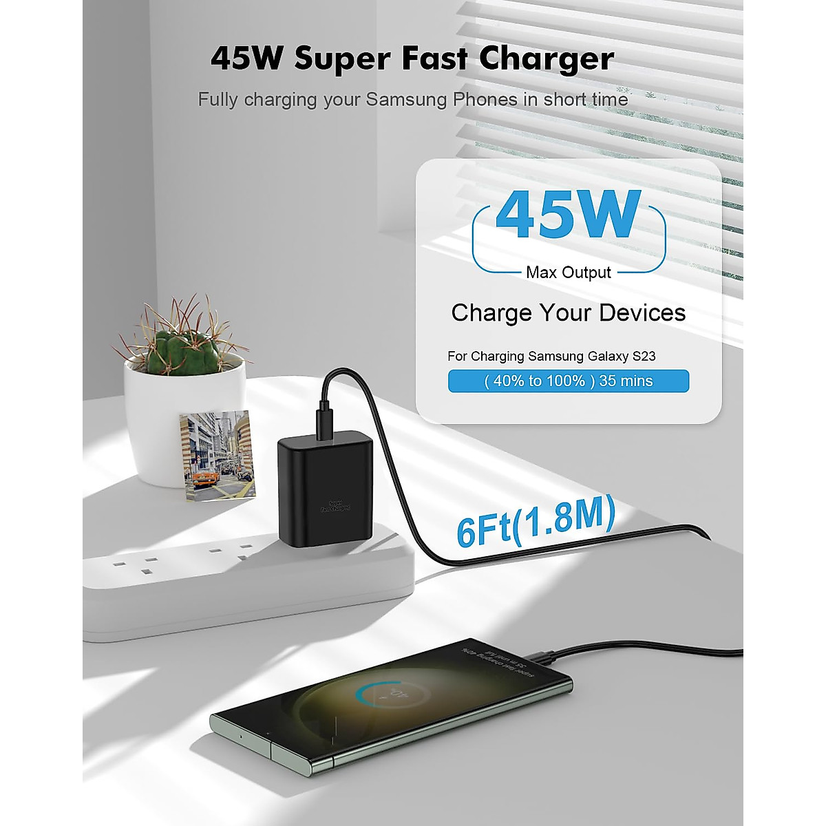 45W Samsung Super Fast Charger Type C 2 Pack for Samsung Galaxy S23 Ultra Charger S22 Ultra Charger S23/S23+/S22/S22+/S21/S20,Z Fold 4/Z Flip 4,Note 10/20,S8/S7/S7+,USB C Wall Charger with 6ft Cable