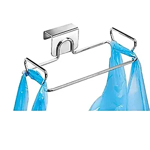 Hanging Stainless Steel Trash Bag Holder Recycled Reusable Disposable Plastic Shopping Grocery Bags Holder for Kitchen Cabinets Doors and Cupboards