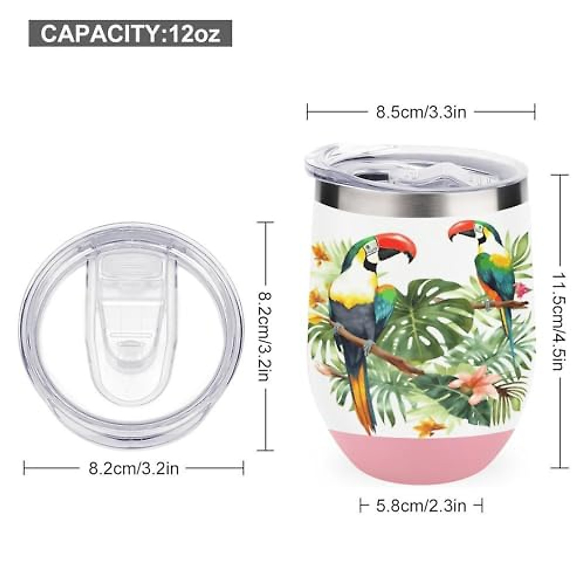 WYUSPGK 304 Stainless Steel Insulated Cup, Toucans Parrot Palm Tree Leaves Print Smooth Rim, Durable & Reusable - Perfect for Office, Home, And Travel