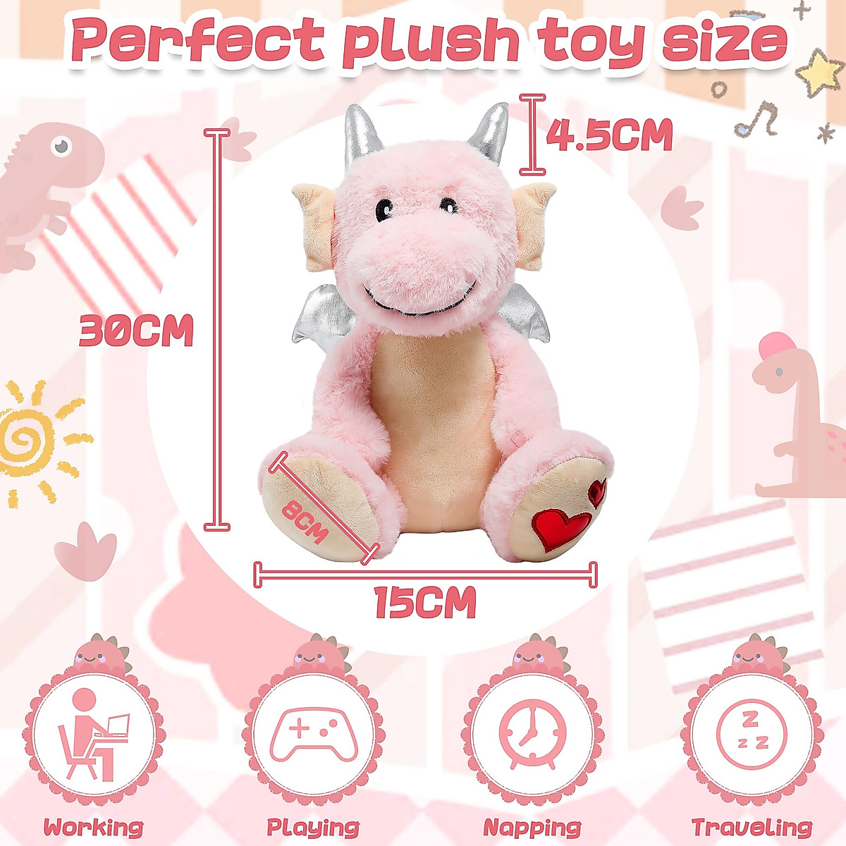 ISTATSO Dragon Plush Toys - Dragon Plushies Throw Pillow Dragon Stuffed Animal Dragon Hugging Dragon Soft Dragon Doll Gift for Kids（Pink）