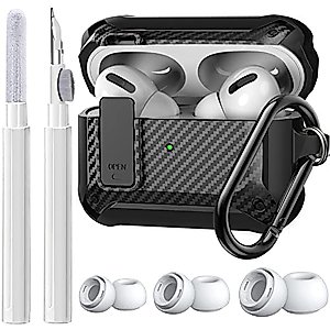Olytop for Airpods Pro 2 Gen/Pro Case Lock with Cleaner kit&Replacement Ear Tips(S/M/L), Rugged AirPod Pro 2nd/1st Generation Protective Cover for iPod Pro 2019/2022 with Keychain, Black