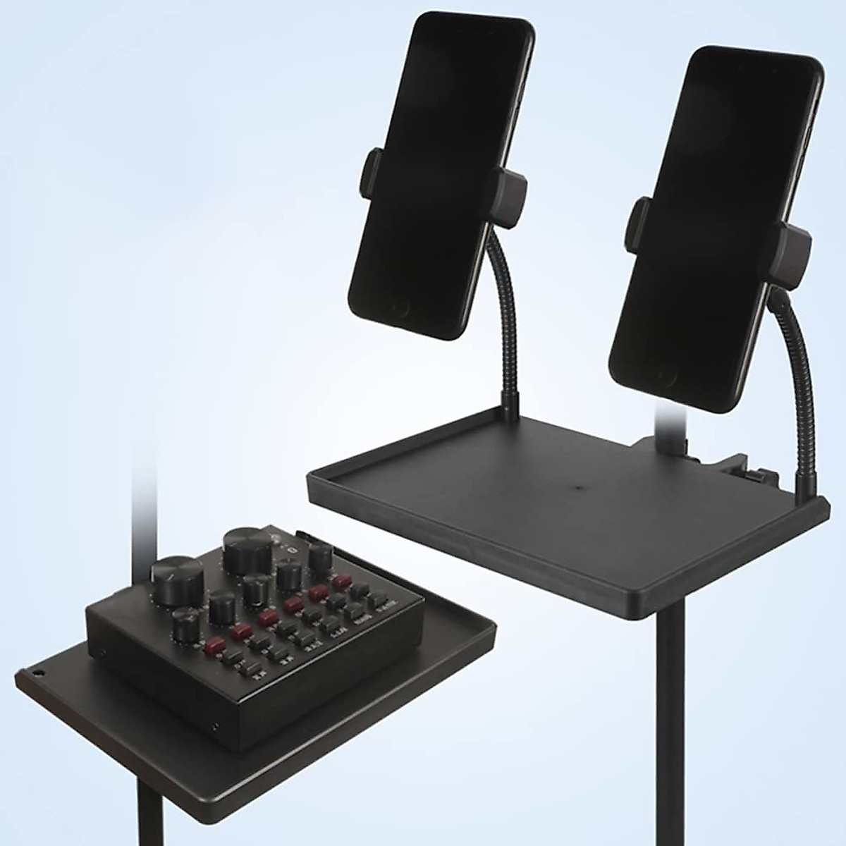 Milisten Microphone Stand Tray Clamp Music Stand Shelf Sound Card Tray with Phone Holder