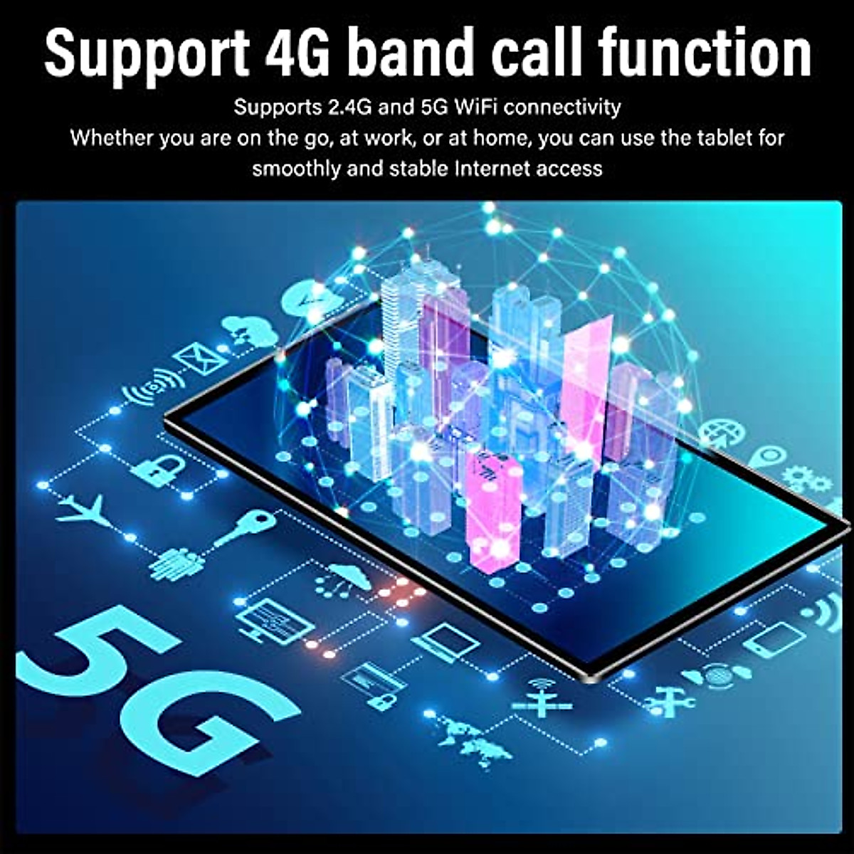 BROLEO FHD Tablet, 5G WiFi Black 10.1 Inch Tablet 100-240V for Reading (US Plug)