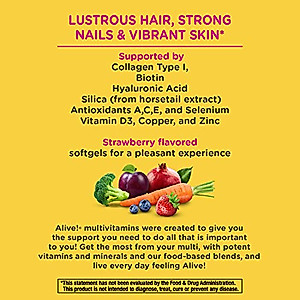 Nature's Way Alive! Hair, Skin & Nails Multivitamin with Biotin and Collagen, 60 Softgels