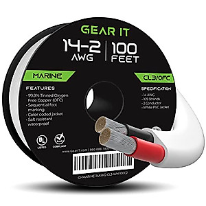 GearIT 14/2 Marine Wire (100 Feet) 14AWG Gauge - Tinned OFC Copper/Marine Grade Speaker Cable/Duplex / 2 Conductors - OFC Oxygen-Free Copper, White 100ft