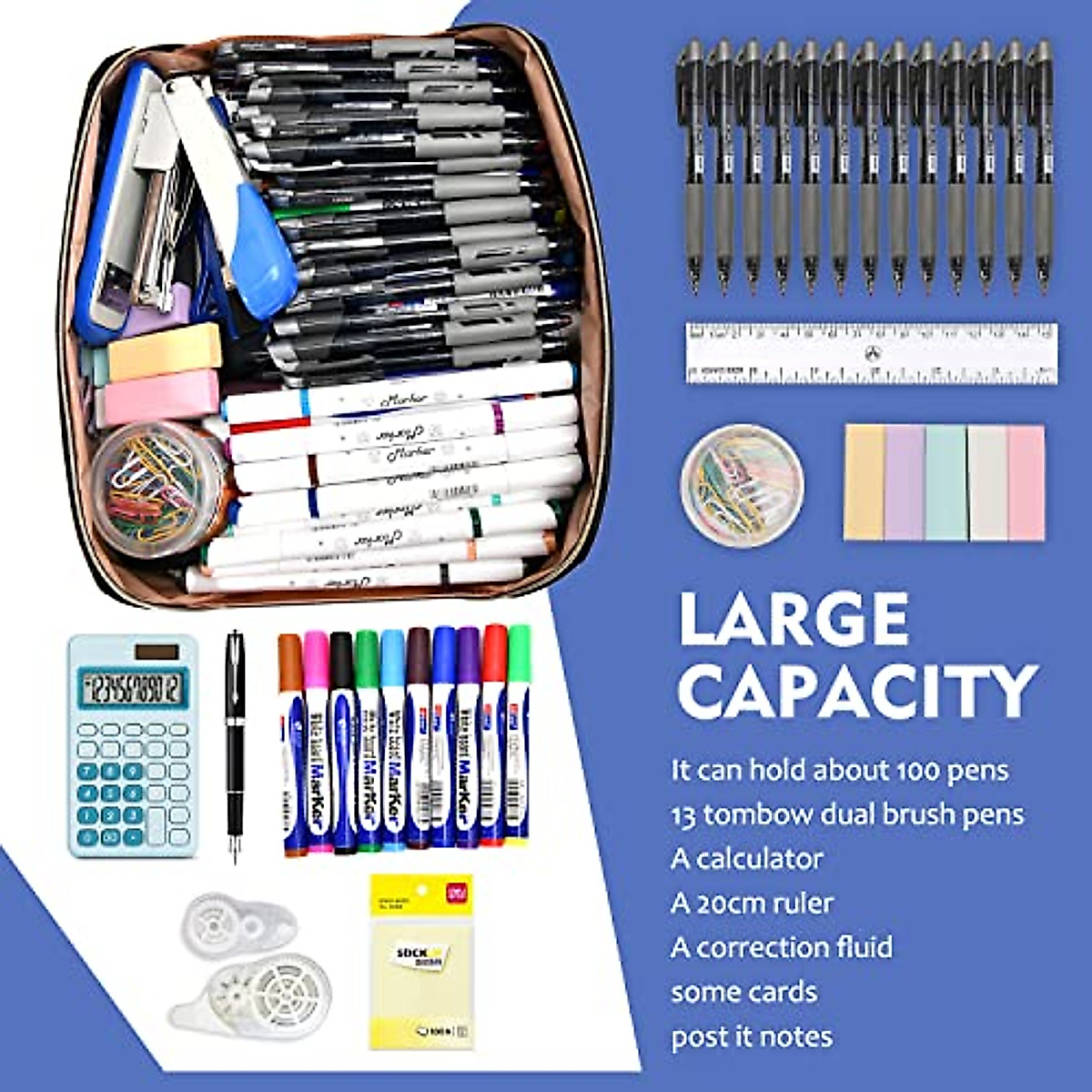 rlokosfb Large Capacity Pencil Case,Portable Pencil Pouch Opens Flat for Easy Access,Durable Pen Bag with Smooth Zipper for Office School Teen Girl Boy Men Women Adult
