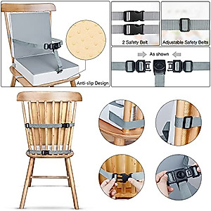 Toddler Booster Seat for Dining Table, Child Booster Seat for Table with Backrest, HOSEASCA Toddler Booster Seat with Adjustable Waist Belt, Waterproof Kitchen Booster Seat(Grey)
