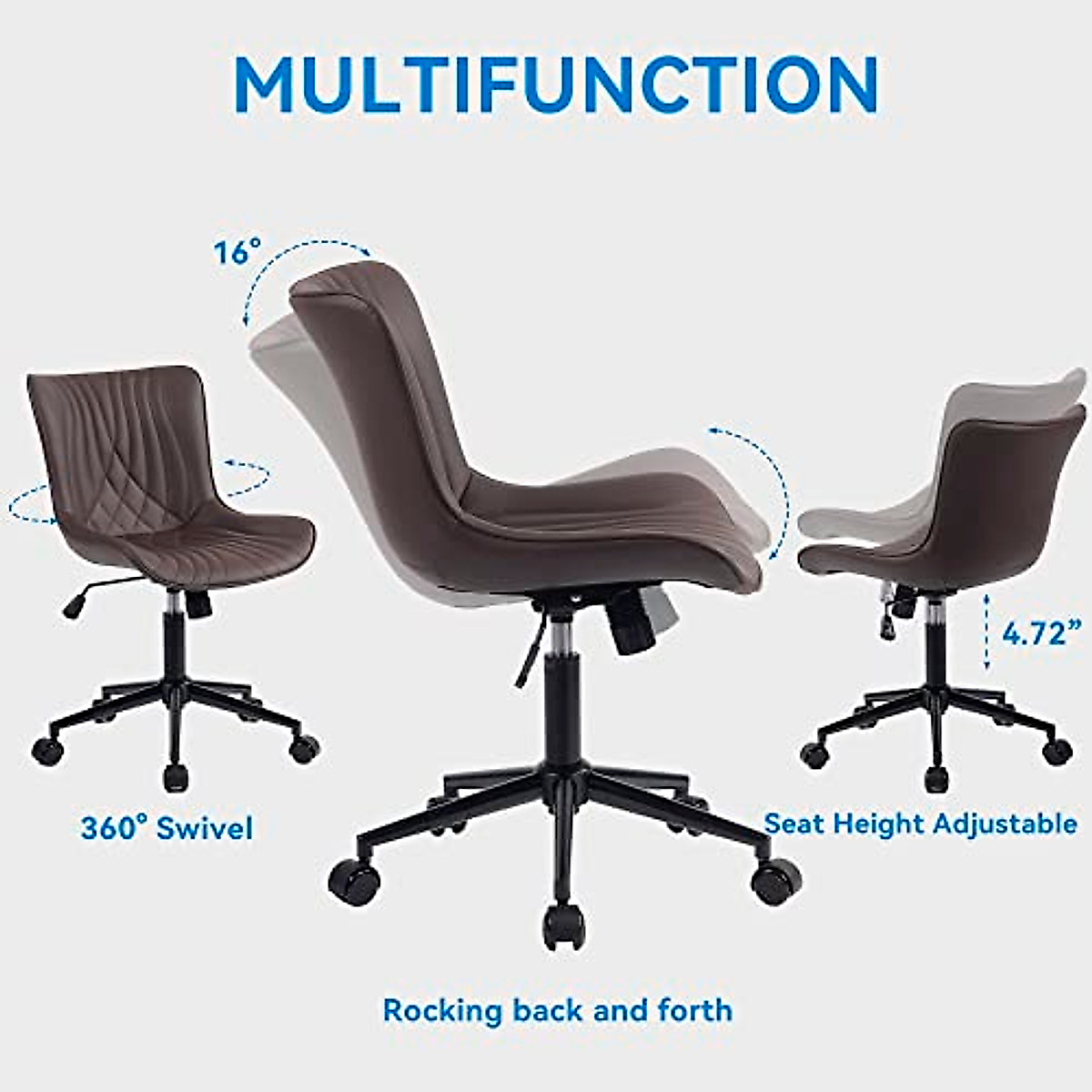 YOUNIKE Office Chair, Ergonomic Desk Chair with Wheels, Home Office Computer Task Chairs, Modern Faux Leather Padded Vanity Chair, Adjustable Swivel Rocking Chair with High Back, Brown