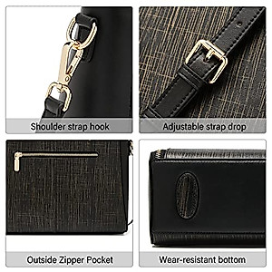 Leather Handbags for Women, Ladies Top Handle Bags with Adjustable Shoulder Strap Women's Crossbody Handbags Womens Cowhide Satchels Leather Messenger Tote Bags (Black-gold)