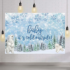 AIBIIN 7x5ft Winter Baby Shower Backdrop Forest Snowflake Background for Photography Baby It's Cold Outside Gender Reveal Party Decoration Christmas Landscape Merry Xmas Polar Bear Backdrop Photo Prop