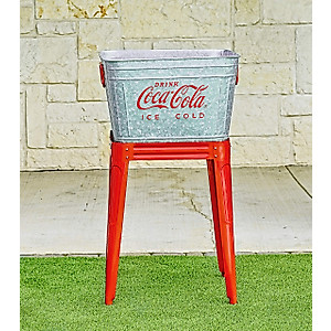 Leigh Country CP 98090 Galvanized 42 Qt. Coca-Cola Wash Tub Stand, Silver and Red