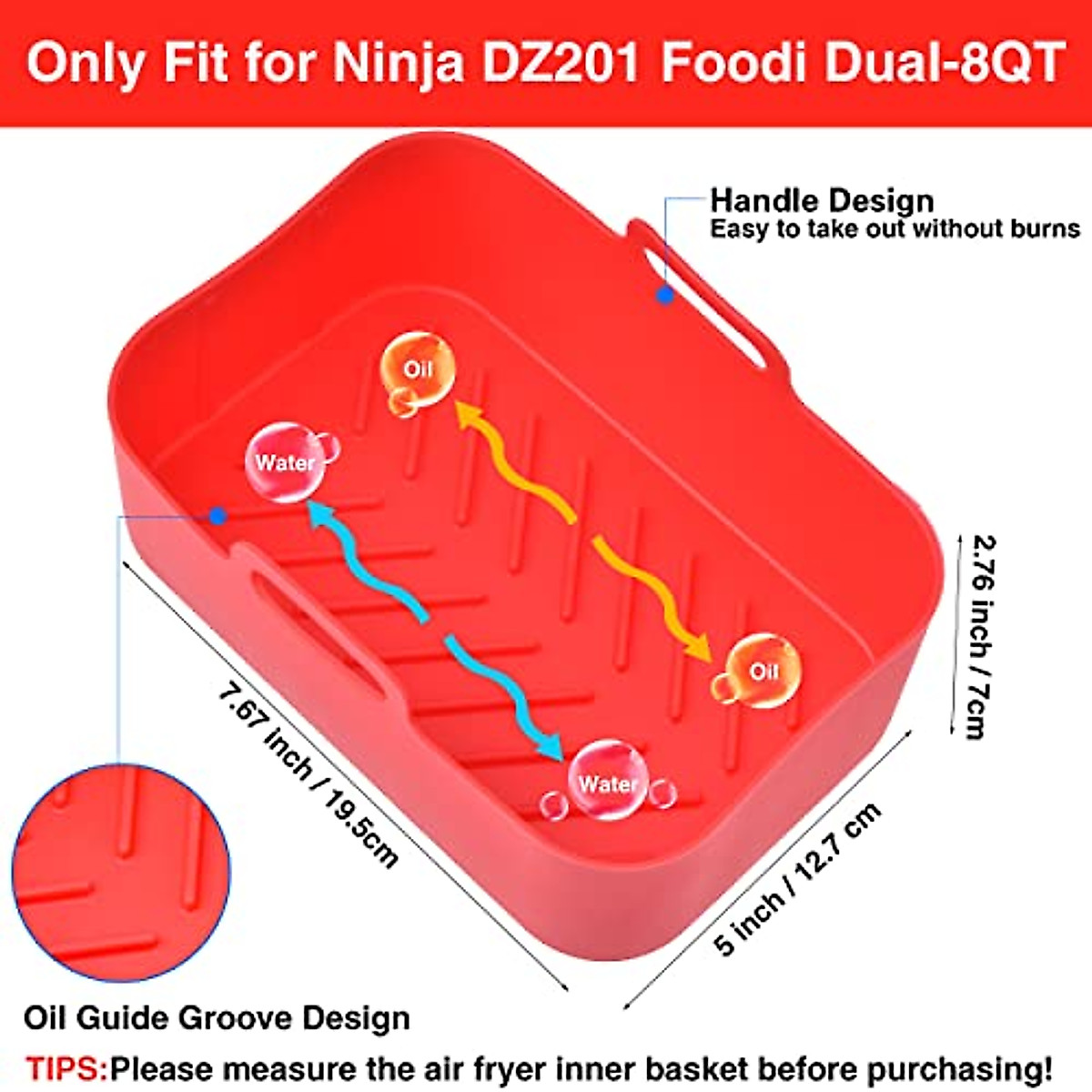2-Pack Air Fryer Silicone Pot for 8 QT Ninja Foodi Dual DZ201,Reusable Rectangle Silicone Air Fryer Liners,Food Safe Air Fryer Basket Accessories with Heat Proof Gloves & Cleaning Brush