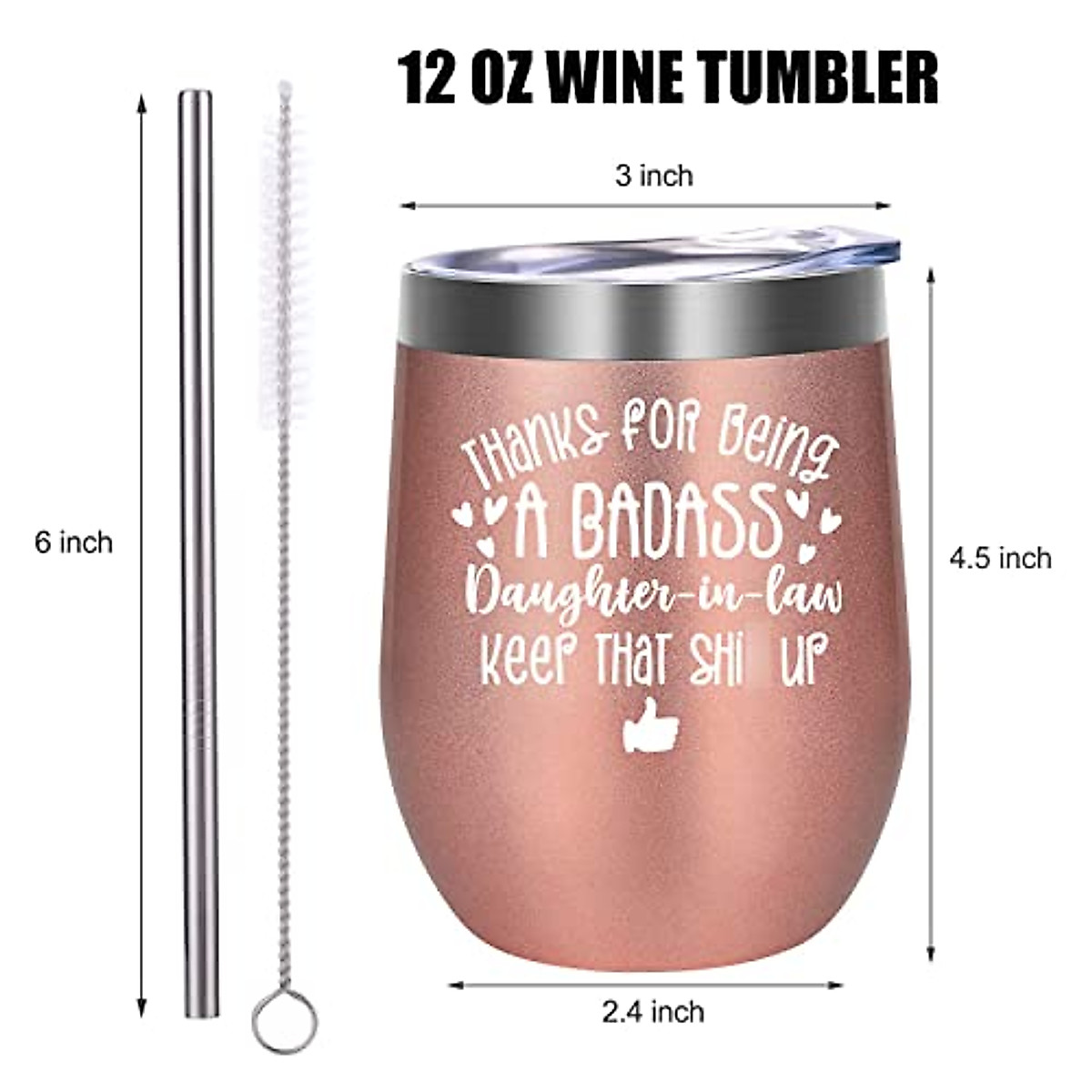 Fairy's Gift Funny DIL Wine Tumbler Cup, Daughter in Law Gifts from Mother in Law - Daughter in Law Birthday Gifts, Badass Best Daughter in Law Mothers Day Gifts, Future Daughter in Law Gift