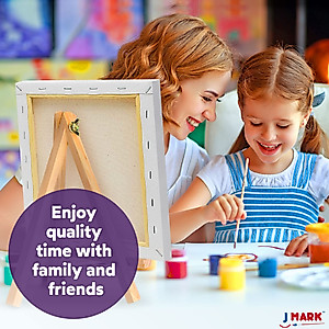J MARK Paint Kit, 22 Piece Set Acrylic Canvas Painting Kit with Wood Easel, 8x10 inch Canvases, 12 Non Toxic Washable Paints, 5 Brushes, Palette and Color Mixing Guide