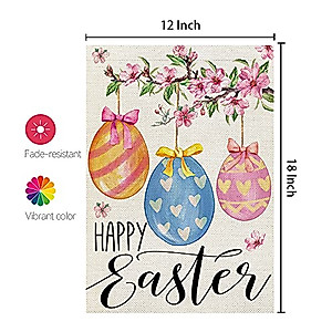 CROWNED BEAUTY Happy Easter Eggs Garden Flag Floral 12x18 Inch Double Sided for Outside Burlap Small Yard Holiday Decoration CF710-12