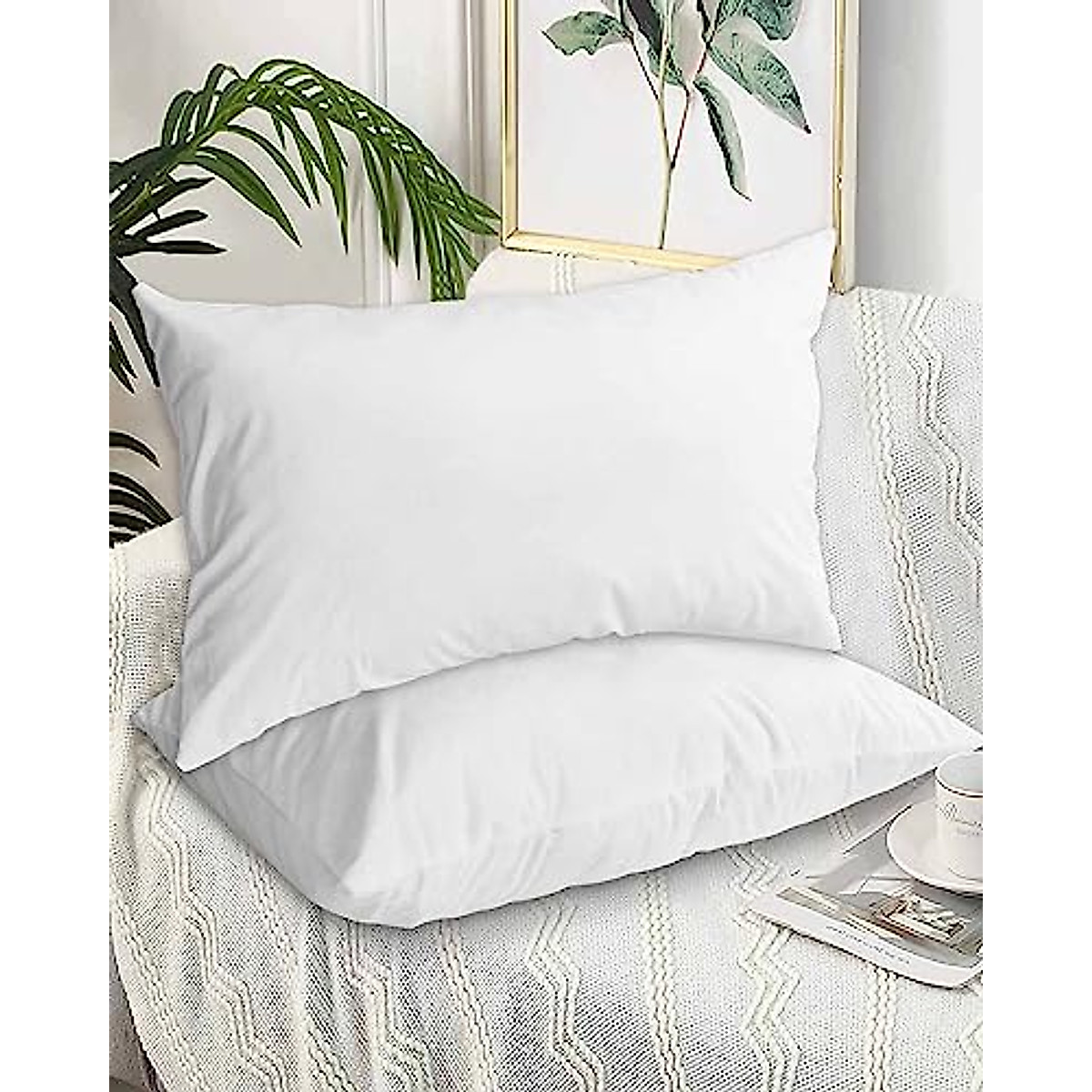 Edwiinsa White Pillow Covers King Standard Set of 2 Bed Pillow, Modern Simple White Backdrop Plush Soft Comfort for Hair/Skin Cooling Pillowcases with Envelop Closure 20''x36''