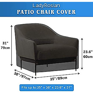 LadyRosian Patio Chair Covers - 2 Pack 600D Heavy Duty Oxford Lounge Deep Seat Cover,100% Waterproof Patio Furniture Covers, Outdoor Chair Covers UV All Weather Protection (Black, 35" x 38" x 31")
