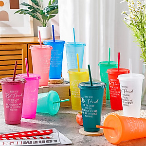 Gerrii Thank You Gift May You Be Proud Of The Work You Do Plastic Tumblers with Straws Lid Inspirational Reusable Glitter Plastic cup Travel Mug Appreciation Gift for Coworker Employee(24 oz, 24 Pcs)