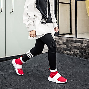 Casbeam Boys and Girls Breathable Lightweight Fashion Casual Sports Walking Shoes Running Sneakers High Top Red White Little Kid Size 12.5