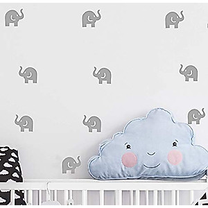 Cute Elephant Decal -36 Set Elephant Wall Decor Stickers for Kids Bedroom- Art Vinyl Removable Nursery Room Wall Decals (Light Gray)
