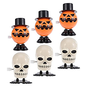 TOYANDONA 24pcs Small Gift Goodie Pumpkin Kids, Up Wind- Goodies Wind Walking Head Stuffers Toys Fillers Clockwork and Jumping Jack Party Favors Funny Halloween Toy Novelty Supplies Bag