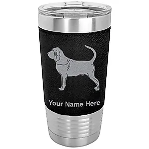 LaserGram 20oz Vacuum Insulated Tumbler Mug, Bloodhound Dog, Personalized Engraving Included (Faux Leather, Black)
