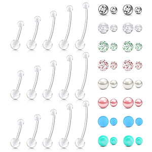 Longita Plastic Pregnancy Belly Button Rings Long Bar Navel Rings for Maternity Sport Pregnant Women Flexible Clear Belly Piercing Retainer Different Length bar and balls for Replacement 12-32mm