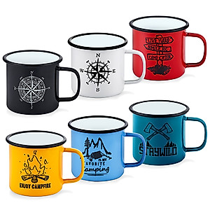 LIANYU Enamel Travel Camping Mug Set, 16 Ounce Coffee Tea Mugs Set of 6, Vintage Mug Drinking Cup Set for Outdoor and Indoor, Portable & Easy Clean, Colorful