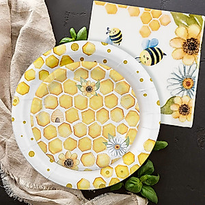 PYCALOW Bee Tableware Party Decorations - Bumble Bee Themed Party Supplies Include Plates, Cup, Napkin, Cutlery, Tablecloth, Straws, Bee Gender Reveal Baby Shower Birthday Party Decorations | Serve 24