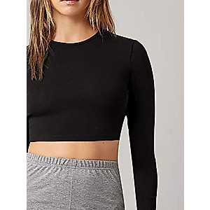 Verdusa Women's Basic Long Sleeve Crew Neck Fitted Crop Top Tee Shirt Black M