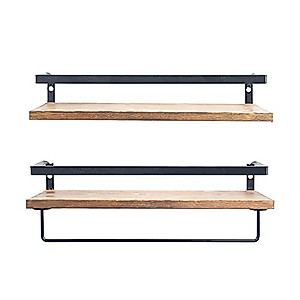 Montle Home Wood Storage Shelves, Wall Mounted Floating Shelves for Bathroom and Kitchen in Carbonized Natural, Set of 2