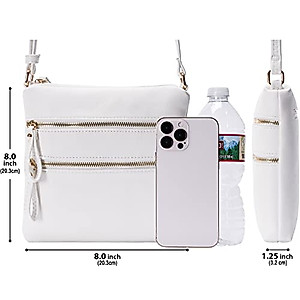 Solene Crossbody Bag Functional Multi Pocket Double Zipper Purse with Adjustable Strap-WU085(White)